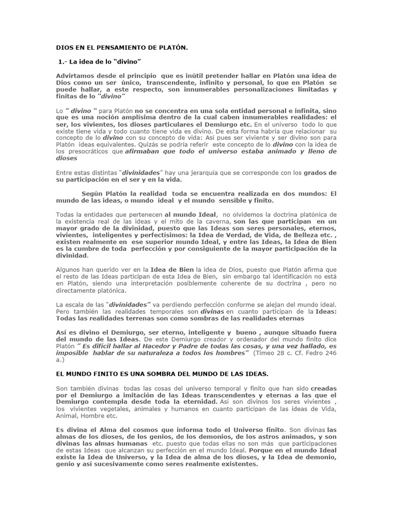 Dios en El Pensamiento de Platc3b3n1 | PDF | Platón | Existencia