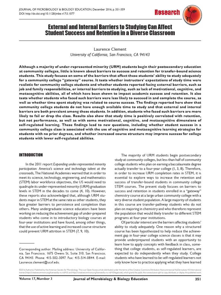 Barriers to Success in Community College STEM | PDF | Metacognition ...