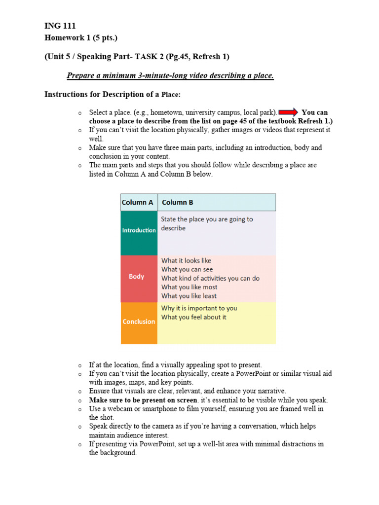 ING 111-HW 1 (Instructions For Students) | PDF