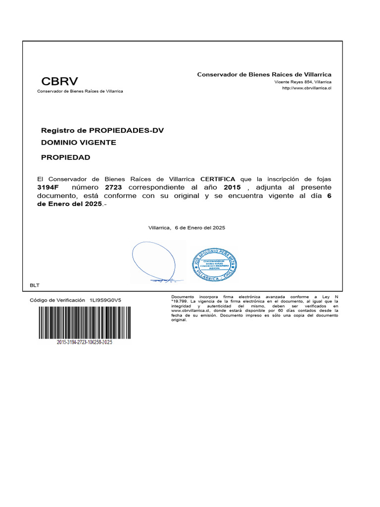 Certificado DV 2015 3194 2723 106258 2025 | PDF