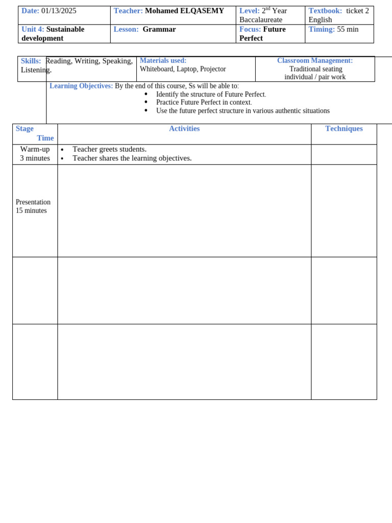 Future Perfect for 2nd Year Students | PDF