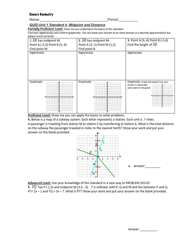 QUIZ - Midpoint and Distance | PDF