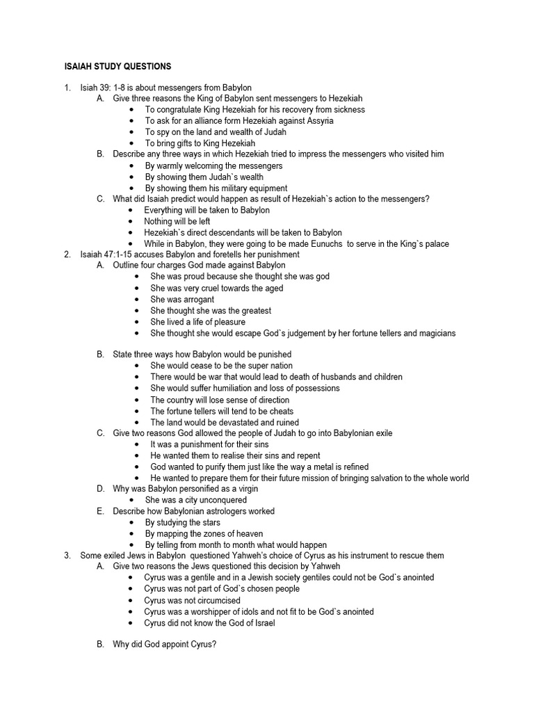 Isaiah Study Questions and Insights | PDF | Isaiah | Idolatry
