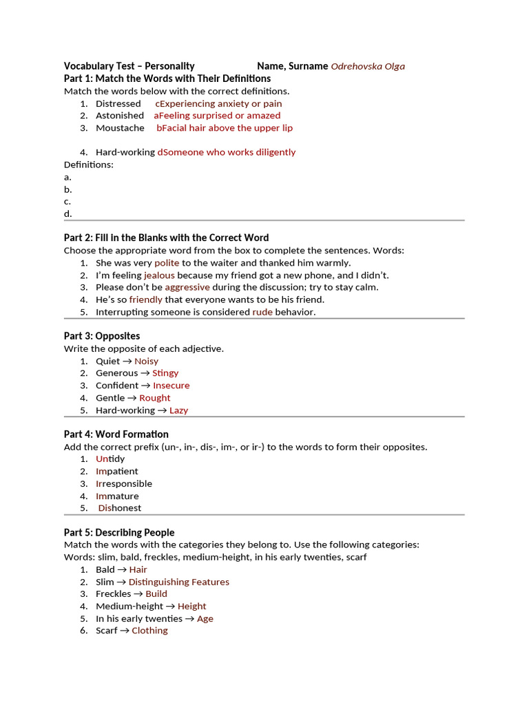 Vocabulary Test | PDF