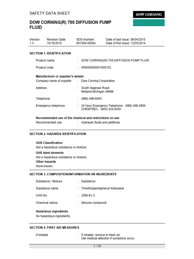 Dow Corning DC705 Diffusion Pump Fluid | PDF | Turbomachinery | Hydraulics