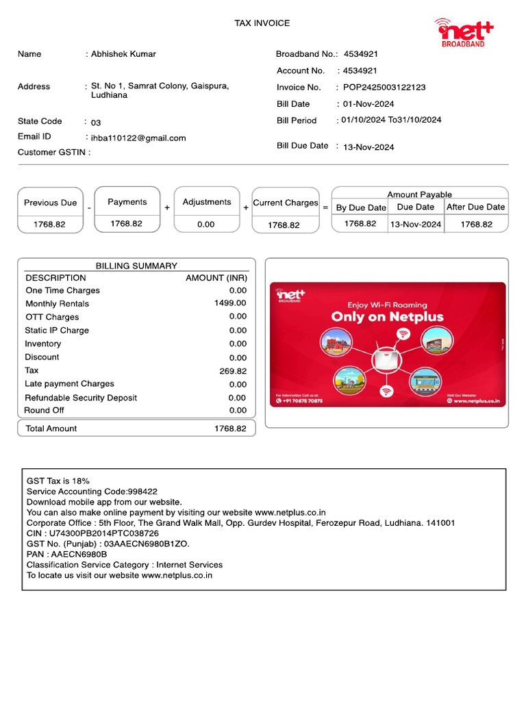 Oct_bill (1) | PDF | Invoice | Payments