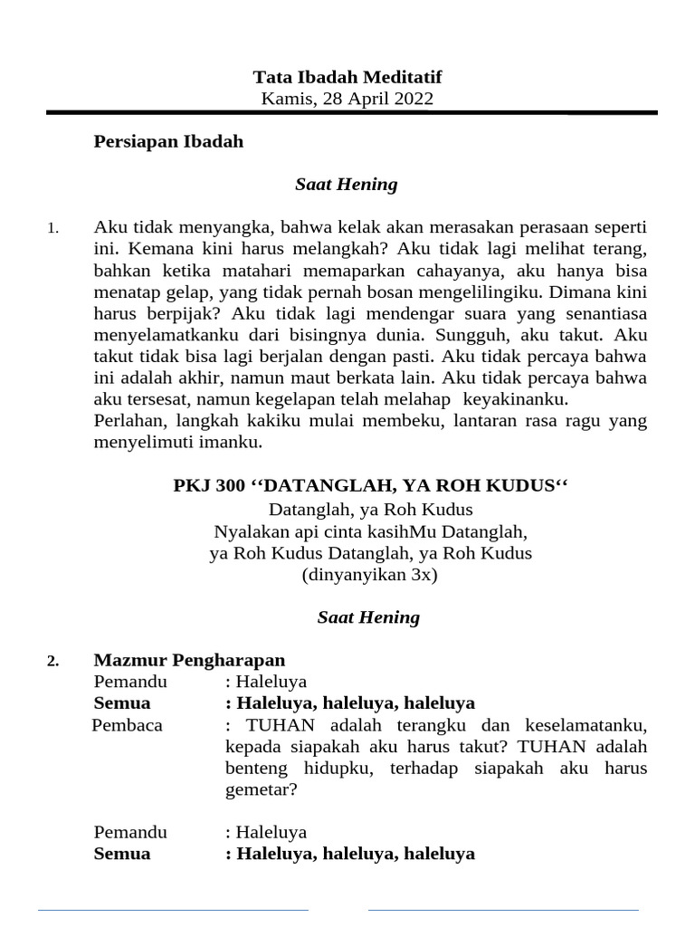 28 April 2022 - Tata Ibadah Meditatif - Taize | PDF