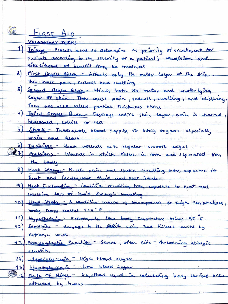 First Aid Vocabulary Terms | PDF