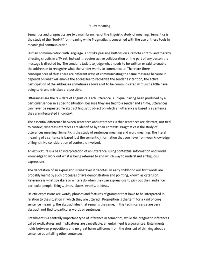 Semantics & Pragmatics Griffiths, Chapter 1 Summary | PDF | Semantics | Linguistics