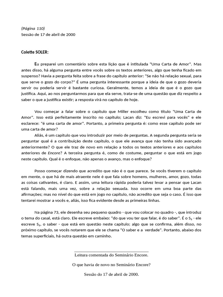 2 - Leitura Comentada Do Seminário Encore 17 de Abril de 2000 | PDF ...