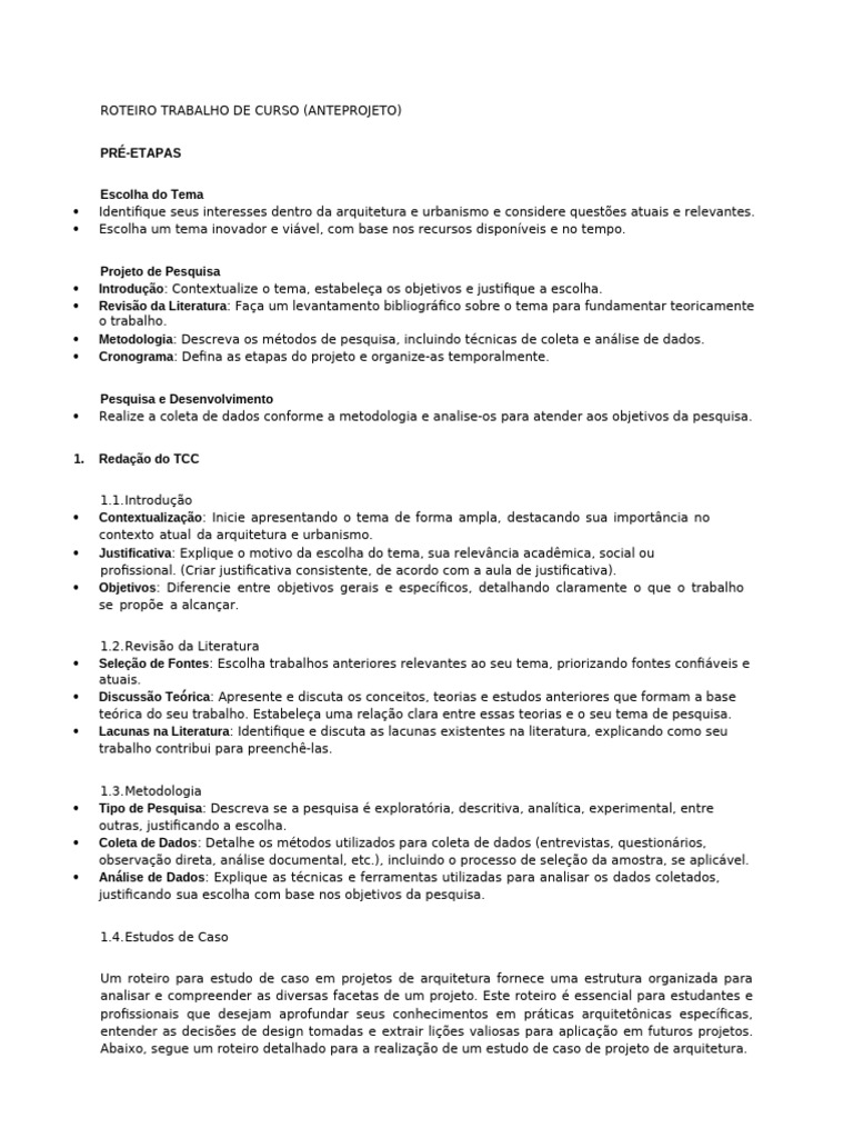 Roteiro Trabalho de Curso (Anteprojeto) | PDF | Metodologia | Sociologia