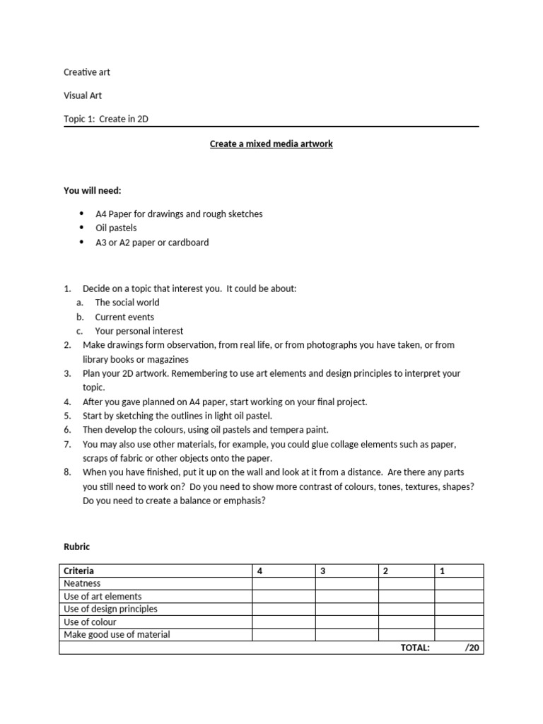 3create Art Topic 1 Create in 2D Second Part | PDF