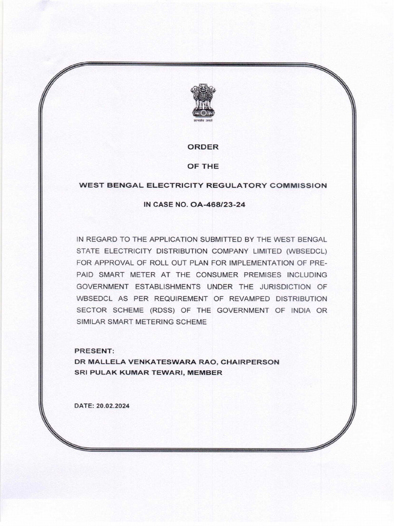 WBSEDCL-Roll Out Plan For Implementation of Pre-Paid Smart Meter - 23 ...