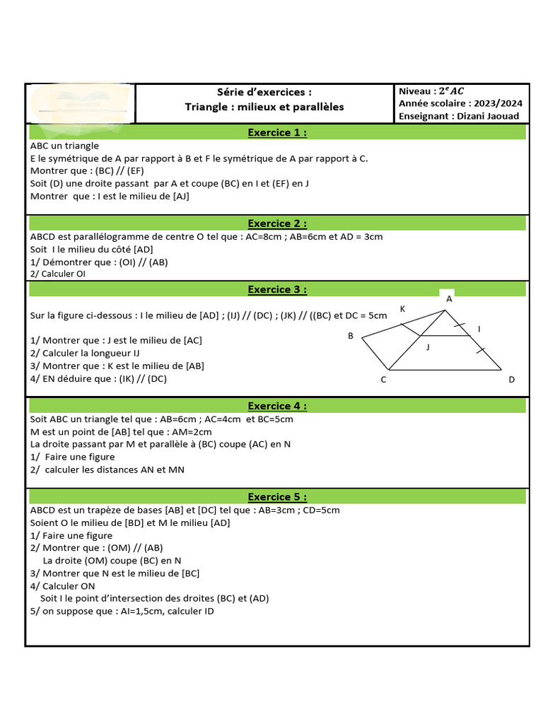 Exercices sur triangles et parallèles | PDF