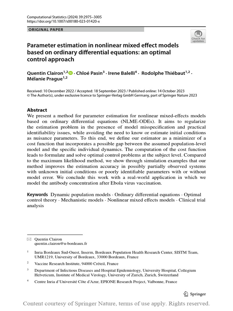 Parameter Estimation In Nonlinear Mixed Effect Mod Pdf Estimation