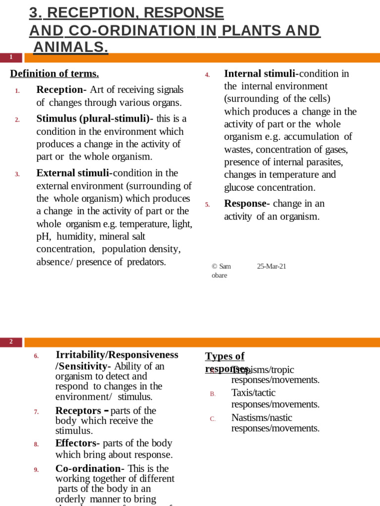 Reception and Response in Organisms | PDF | Axon | Neuron
