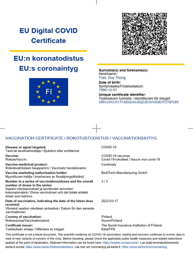COVID-19 Vaccination Certificate | PDF | Health Sciences | Immunology