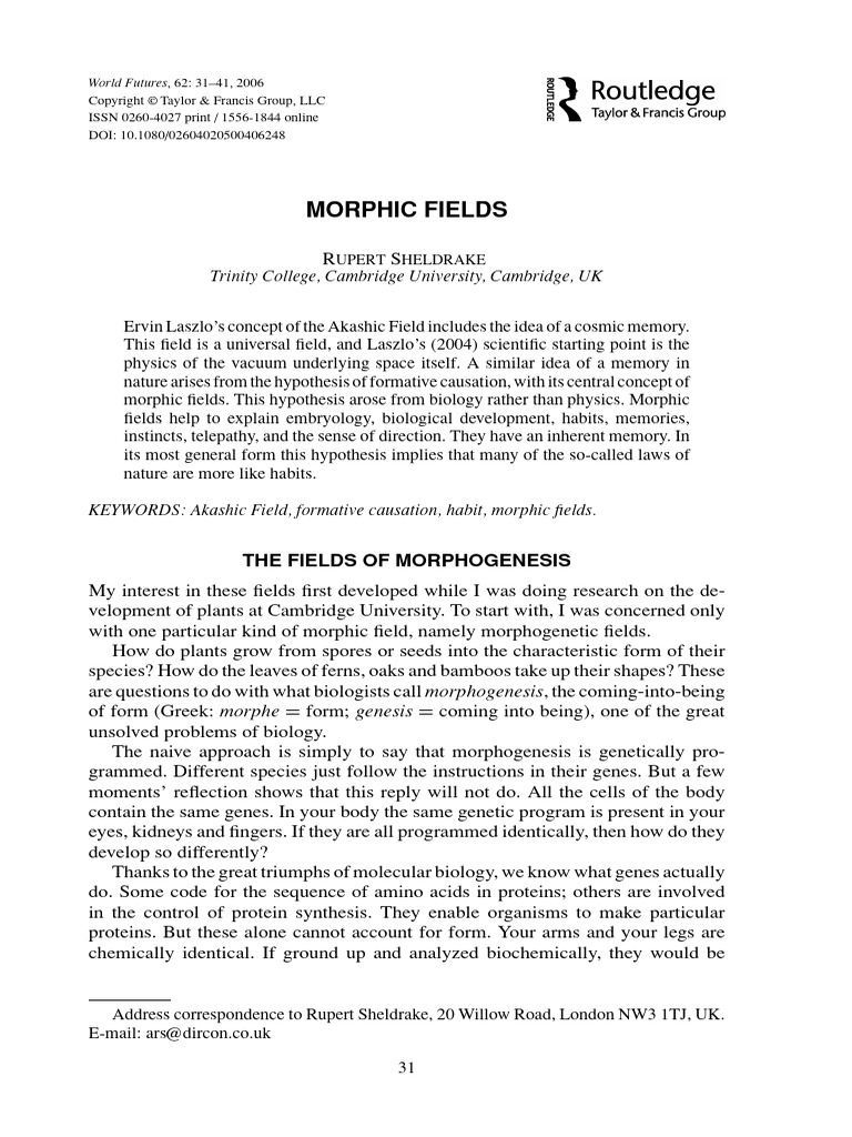 Morphic Fields | PDF | Rupert Sheldrake | Proteins