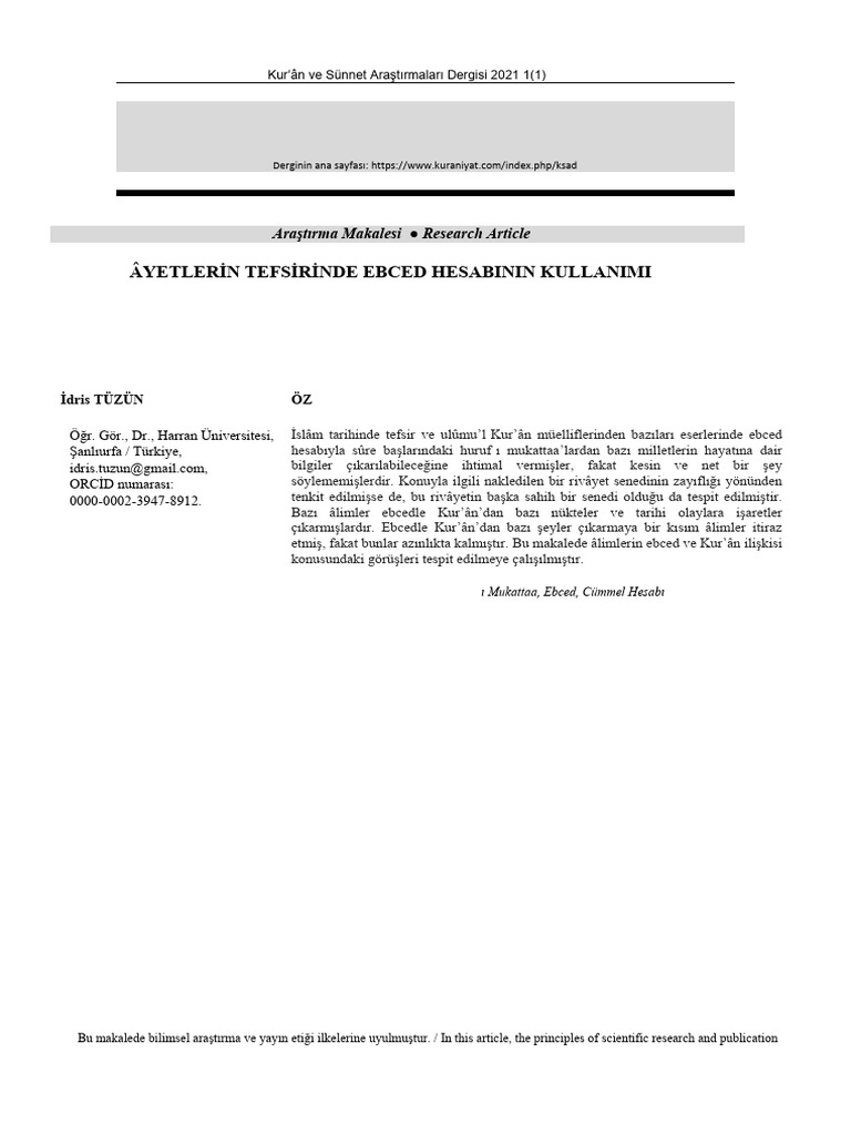 Yetler n Tefs r Nde Ebced Hesabinin Kullanimi[#1280345]-3072800 | PDF