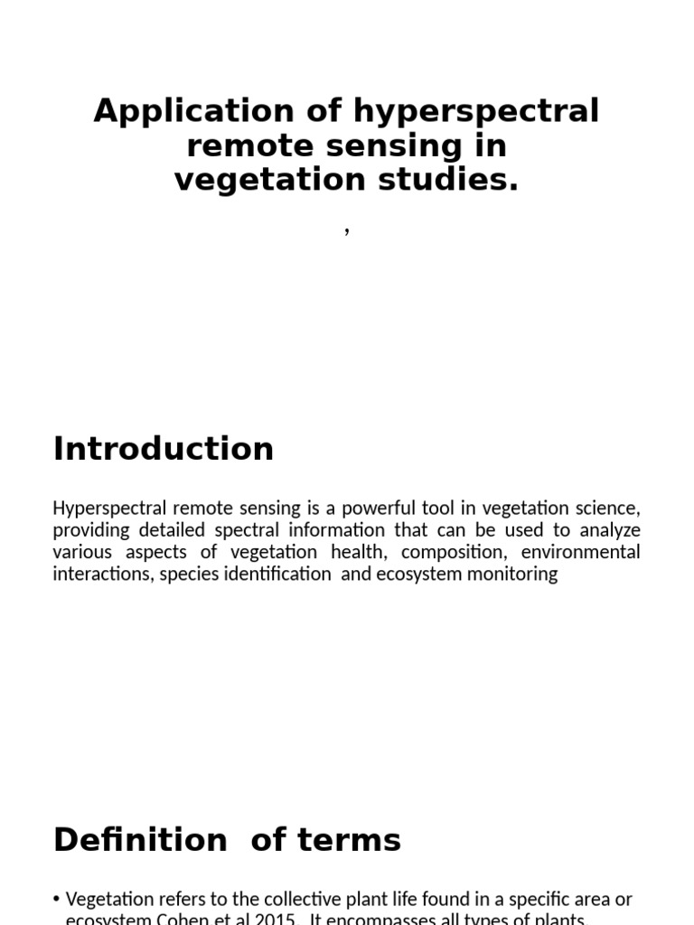 Application of Hyperspectral Remote Sensing in Vegetation Studies | PDF ...