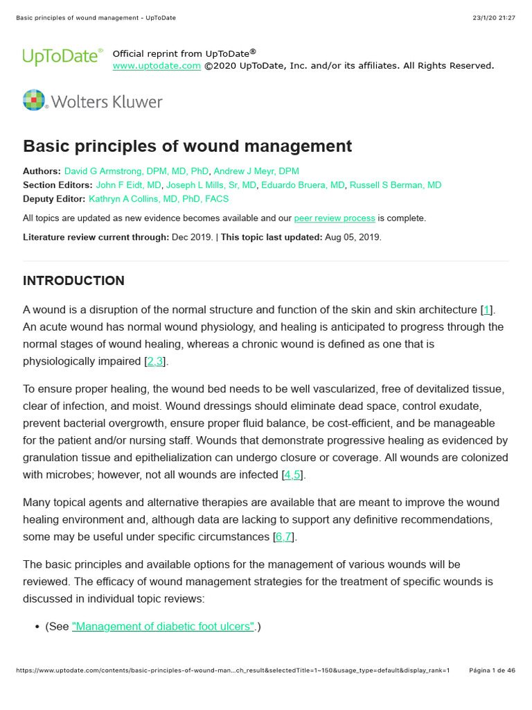 Basic Principles of Wound Management - UpToDate | PDF | Wound | Wound ...