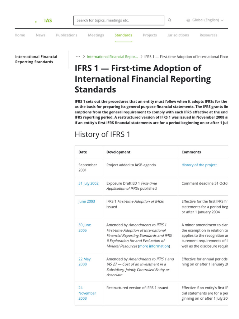 IFRS 1 - First-Time Adoption of International Financial Reporting Standards | PDF ...
