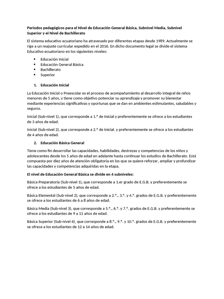 Periodos Pedagógicos para El Nivel de Educación General Básica 5 | PDF ...