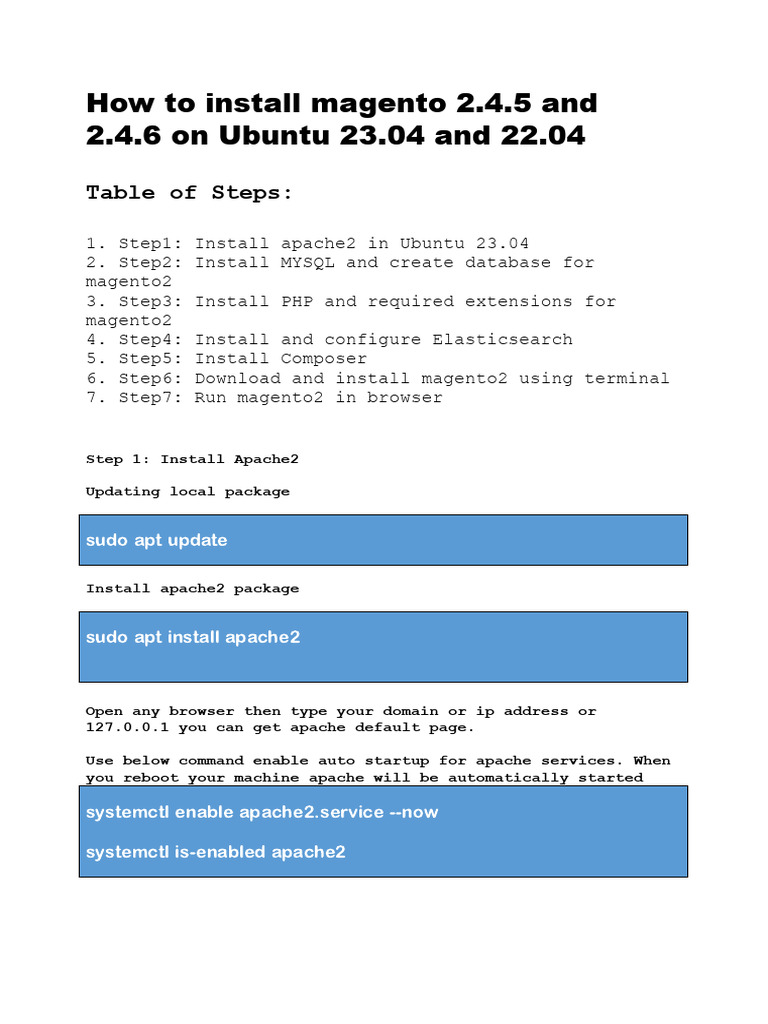 How to install magento 2.4.5 and 2.4.6 on Ubuntu 23.04 - Documentos Google | PDF | Php | My Sql