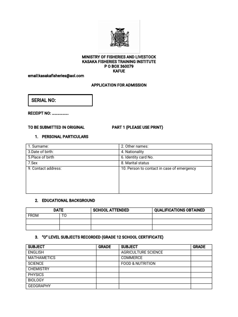 Fisheries Training Institute Admission Form | PDF