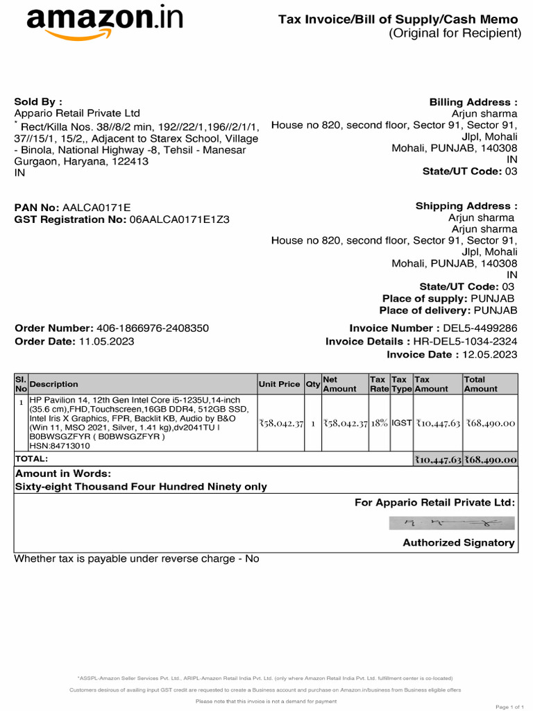 Laptop Bill | PDF