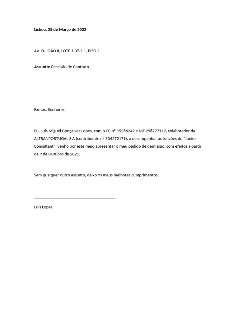 Carta Rescisão - Dolat | PDF