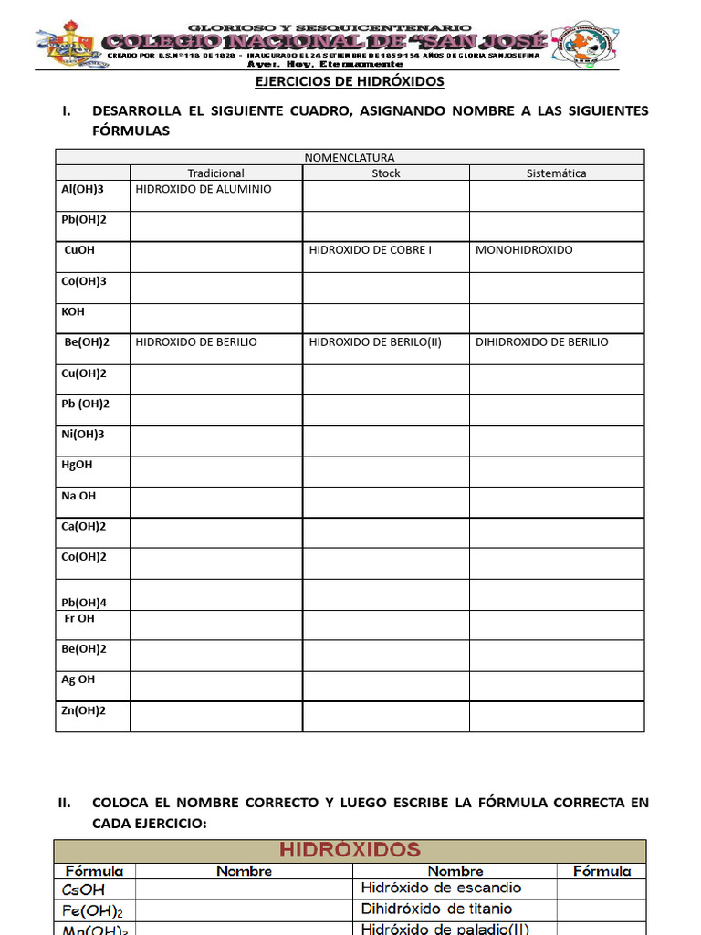 Ejercicios de Hidróxidos | PDF