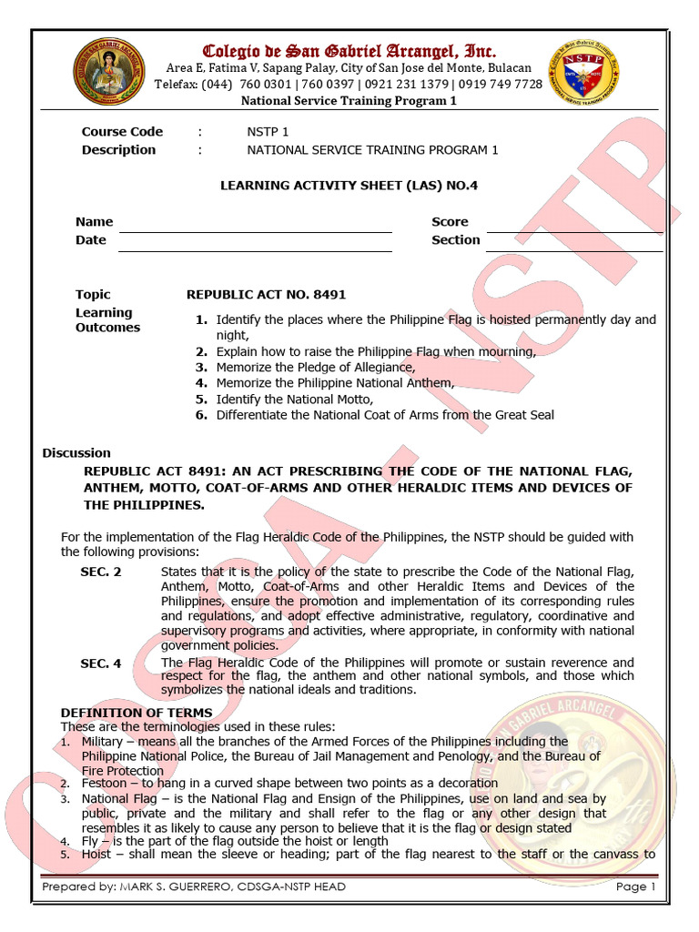 NSTP1 Las 4 Ra 8491 | PDF | Philippines
