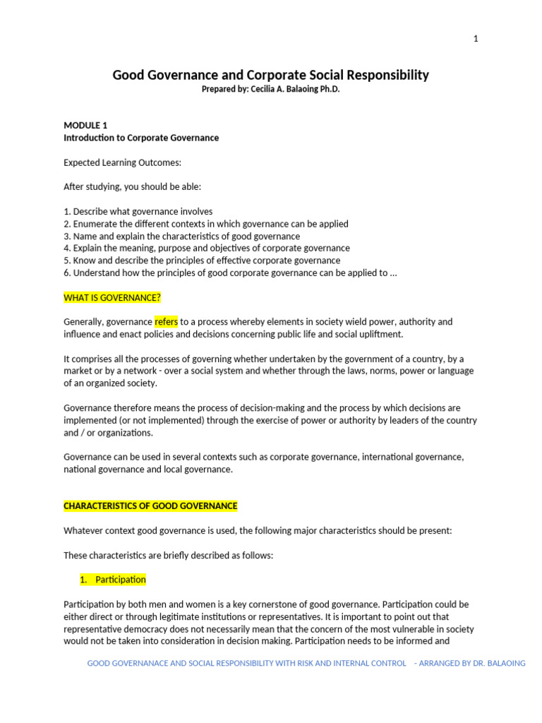 Good Governance & Corporate Responsibility | PDF | Corporate Governance ...