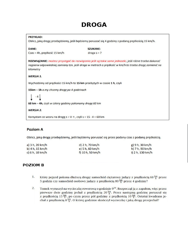 DROGA - zadania dla chętnych | PDF