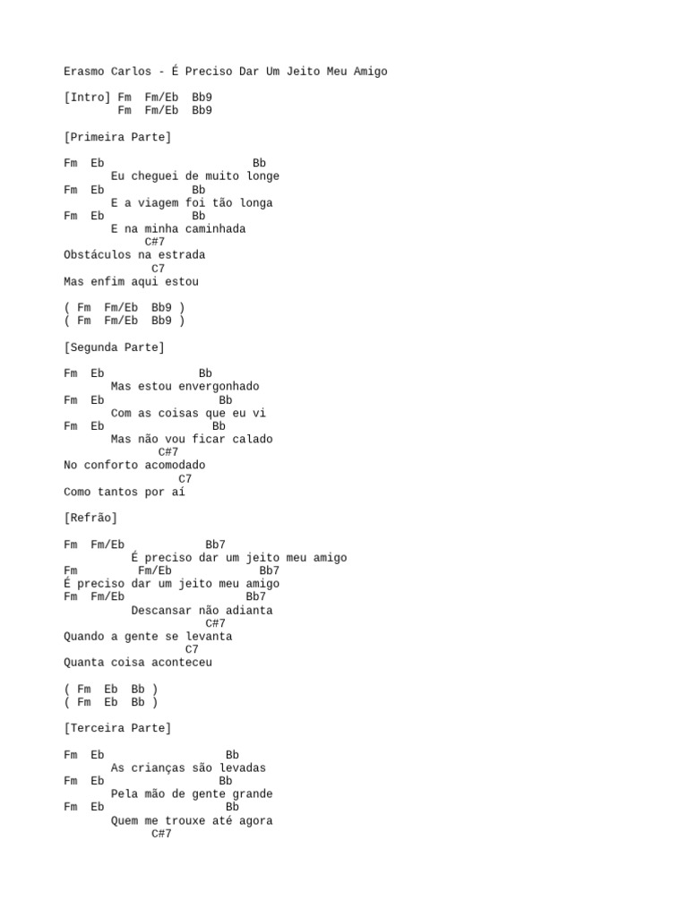 Cifra Erasmo Carlos - É Preciso Dar Um Jeito Meu Amigo | PDF