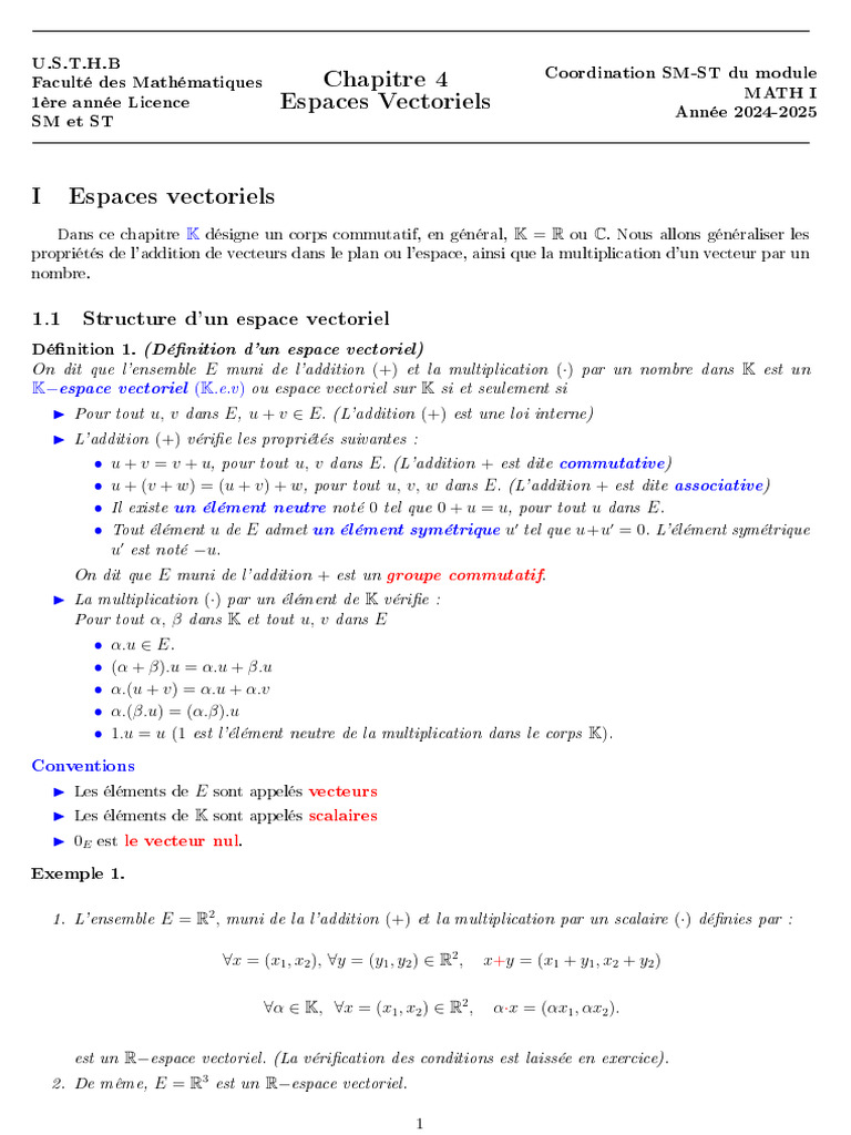 Chapitre 4 - Espaces vectoriels_250105_111255 (1) | PDF | Base (algèbre ...