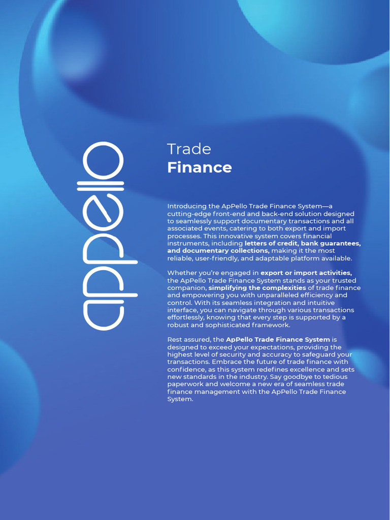 ApPello Trade Finance System Overview | PDF | Letter Of Credit | Automation