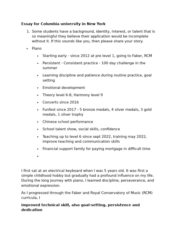 Essay For Columbia University in New York | PDF