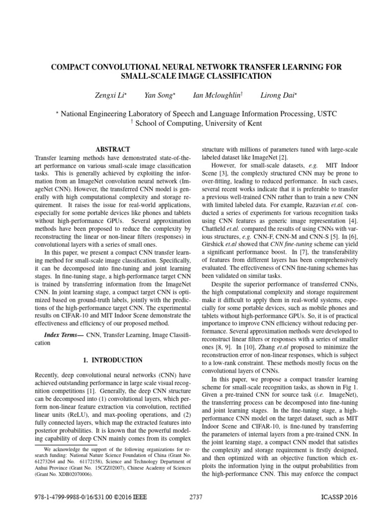 COMPACT CNN TRANSFER LEARNING FOR SMALL-SCALE IMAGE CLASSIFICATION ... COMPACT CNN TRANSFER LEARNING FOR SMALL-SCALE IMAGE CLASSIFICATION ...