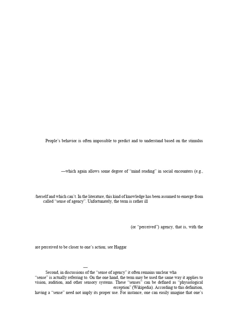 Action Control and The Sense of Agency | PDF | Thought | Consciousness