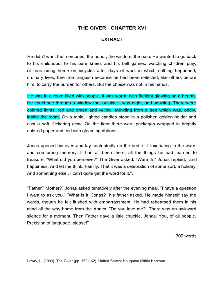 The Giver - Extract - Chapter 16 | PDF