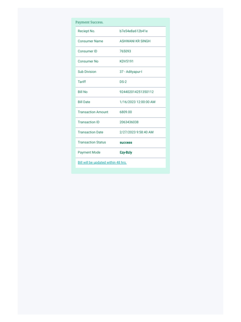 Electricity Bill Receipt | PDF