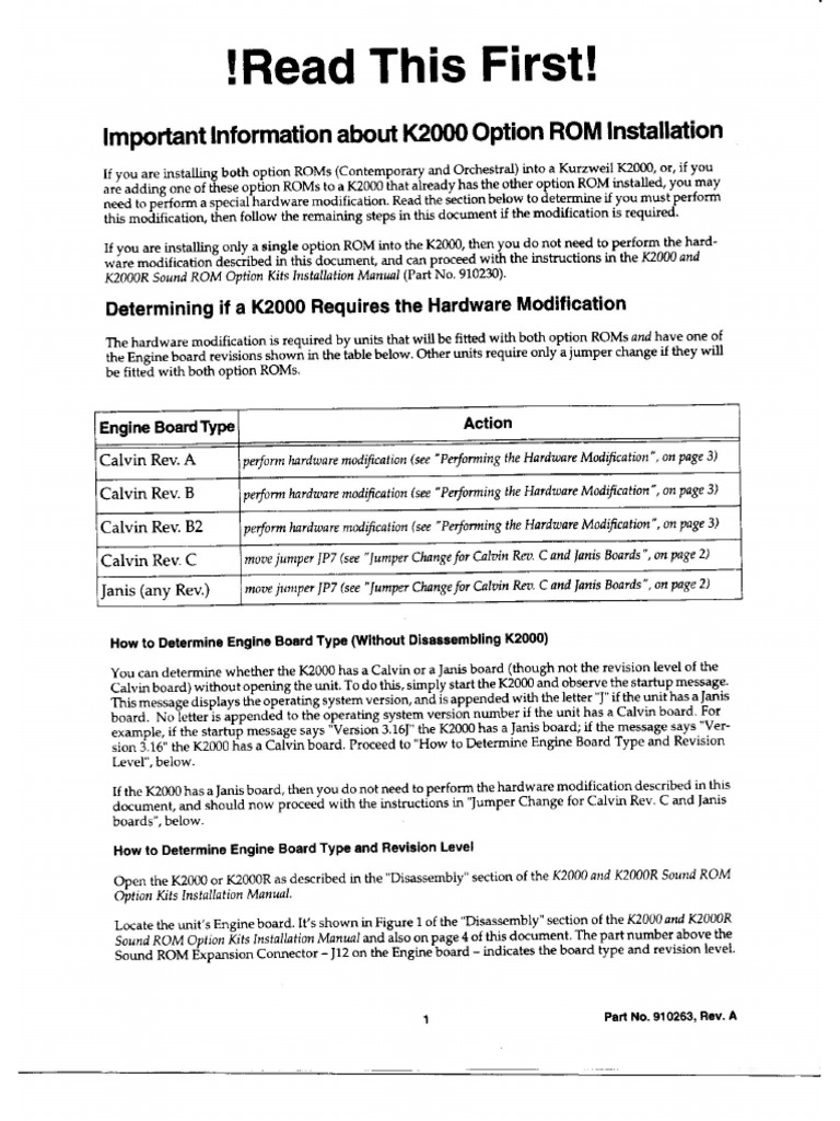 Kurzweil K2000 Engine Board ROM Upgrade | PDF