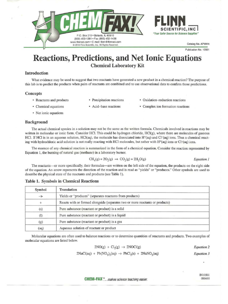 Predicting Chemical Reaction Types | PDF | Chemical Reactions | Redox