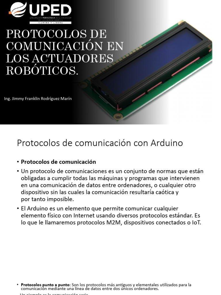 Protocolos de Comunicación y El Arduino Uno | PDF | Pantalla de cristal líquido | Red de ...