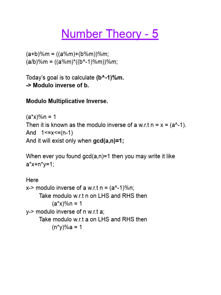 CodeISM Class 11 (Number Theory - 5) | PDF | Algebra | Mathematical Concepts
