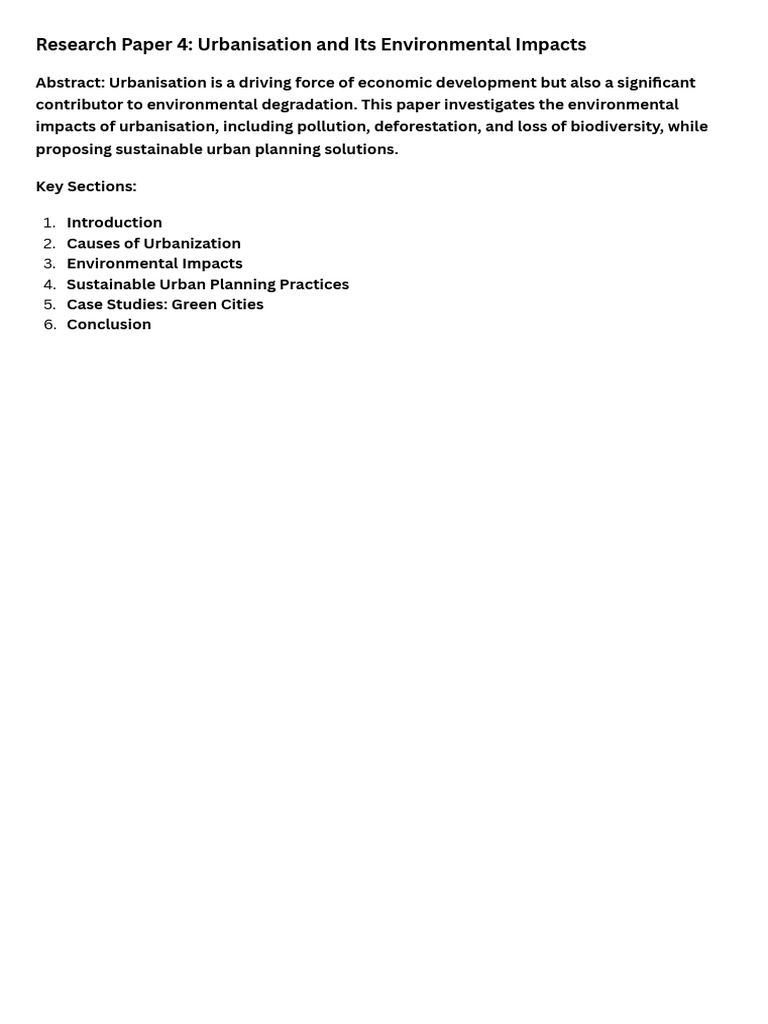 Research Paper 4 Urbanization and Its Environmental Impacts | PDF