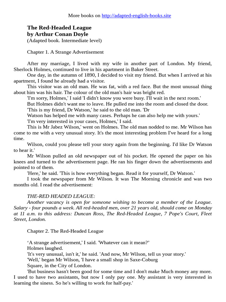 Arthur Conan Doyle-The Red-Headed League | PDF | The Red Headed League ...