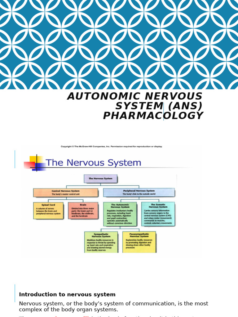 Autonomic nervous system (ANS) pharmacology | PDF | Acetylcholine | Nervous System